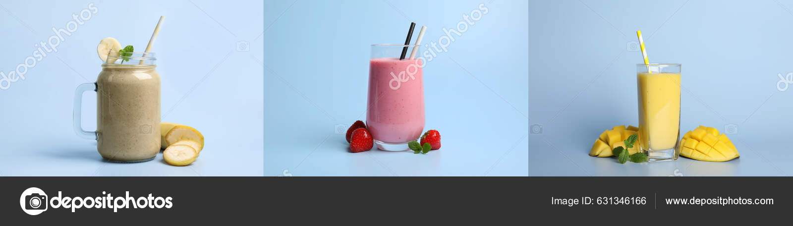 Collage Various Smoothies Light Blue Background Banner Design Stock ...