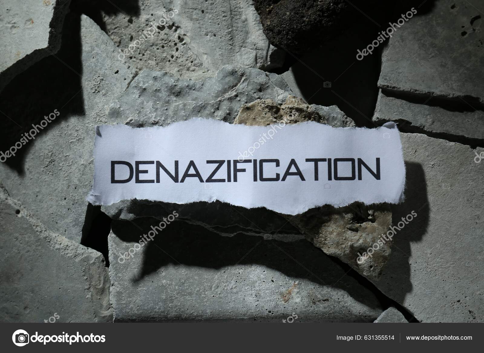 Paper Word Denazification Pieces Concrete Top View Stock Photo by ...