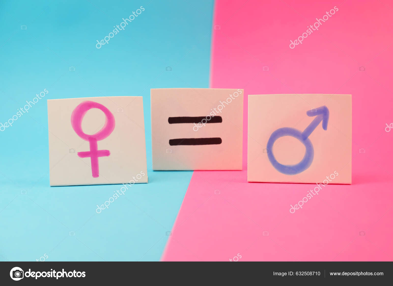 Gender Equality Concept Cards Equal Sign Gender Symbols Color ...