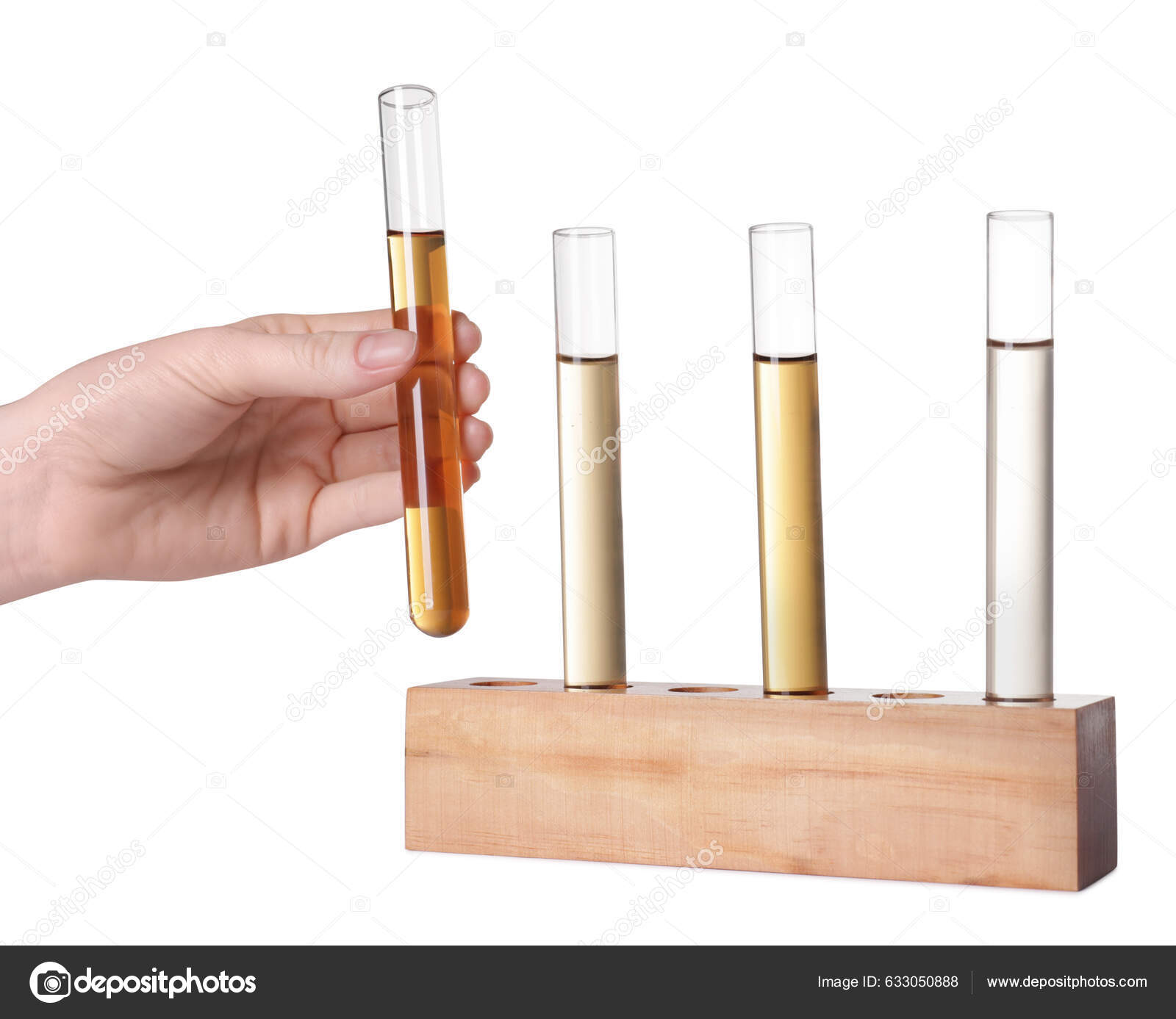 Woman Taking Test Tube Light Brown Liquid Stand White Background ...