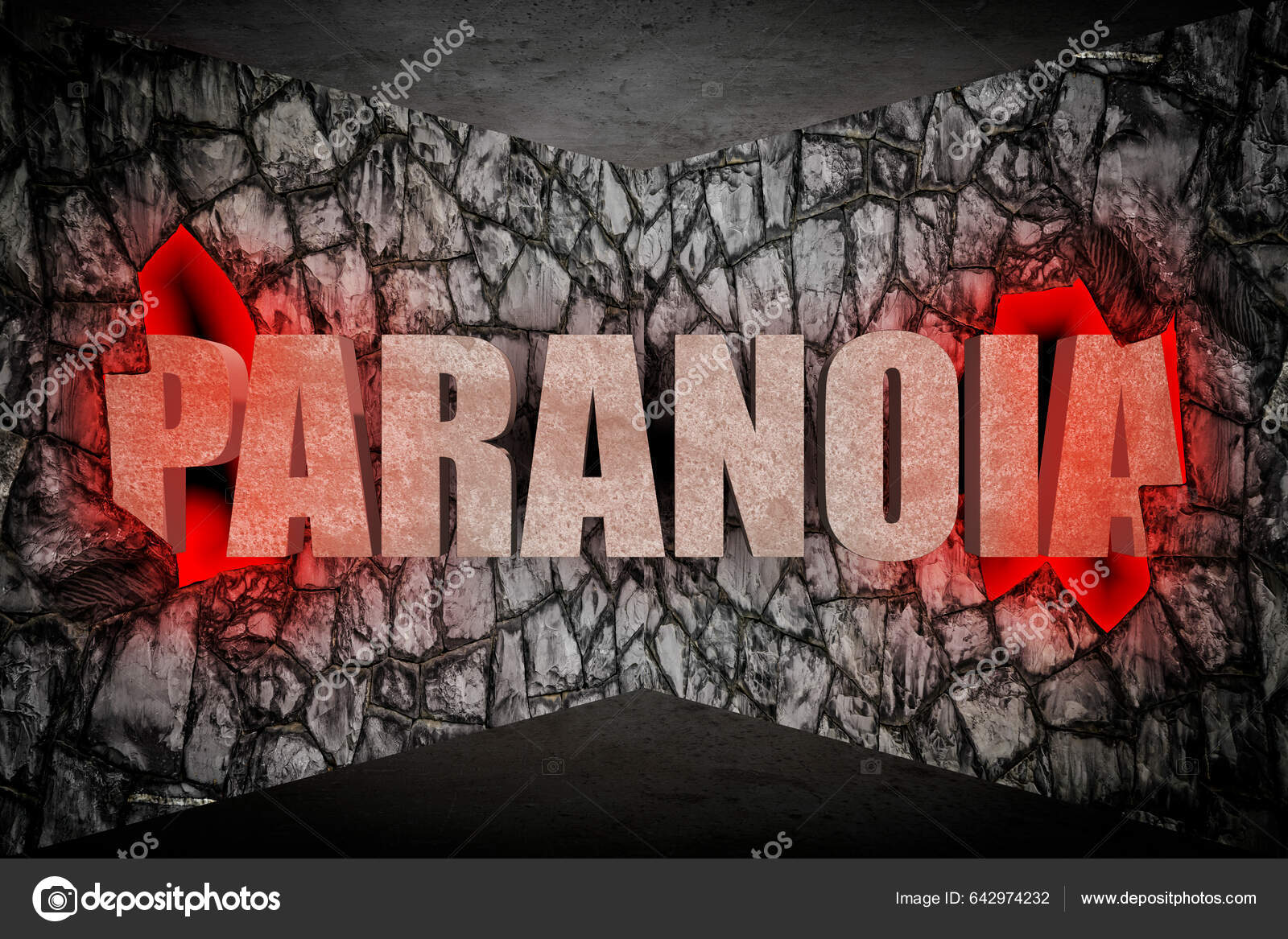 Mental Disorder Word Paranoia Passing Stone Walls Holes Dark Background ...