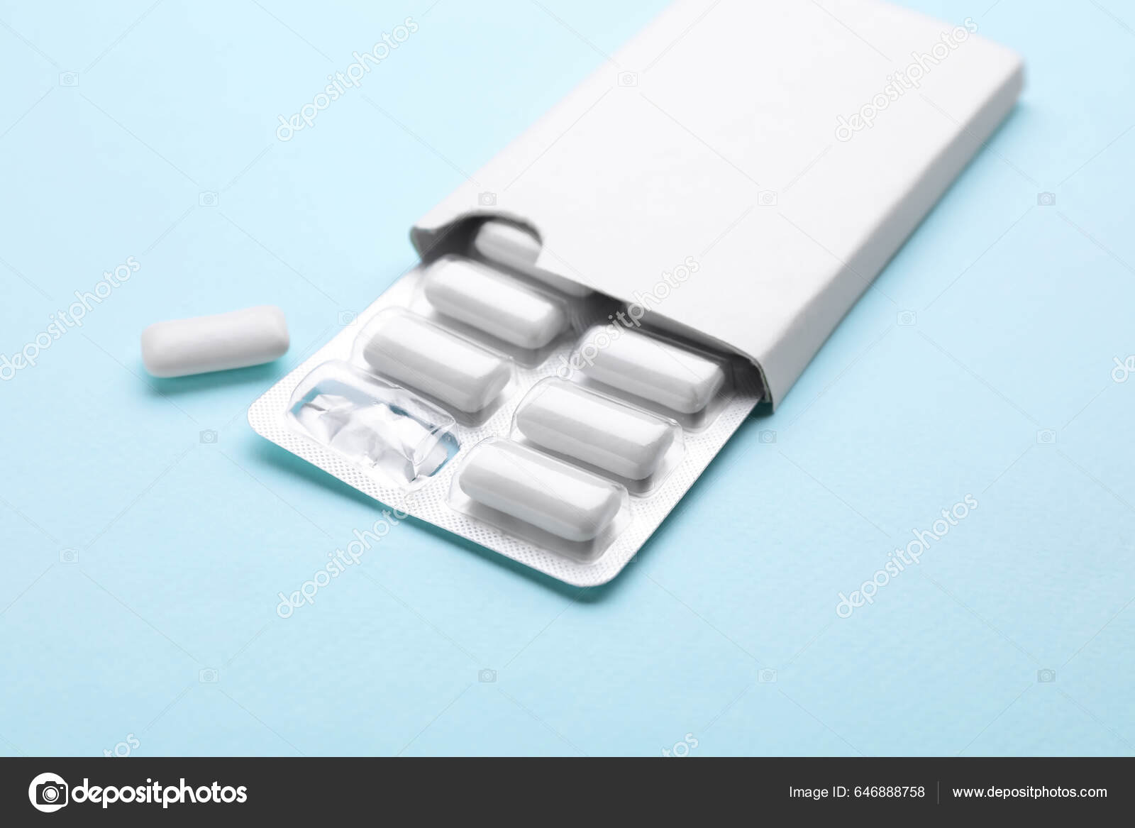 Blister Chewing Gums Light Blue Background Closeup — Stock Photo ...