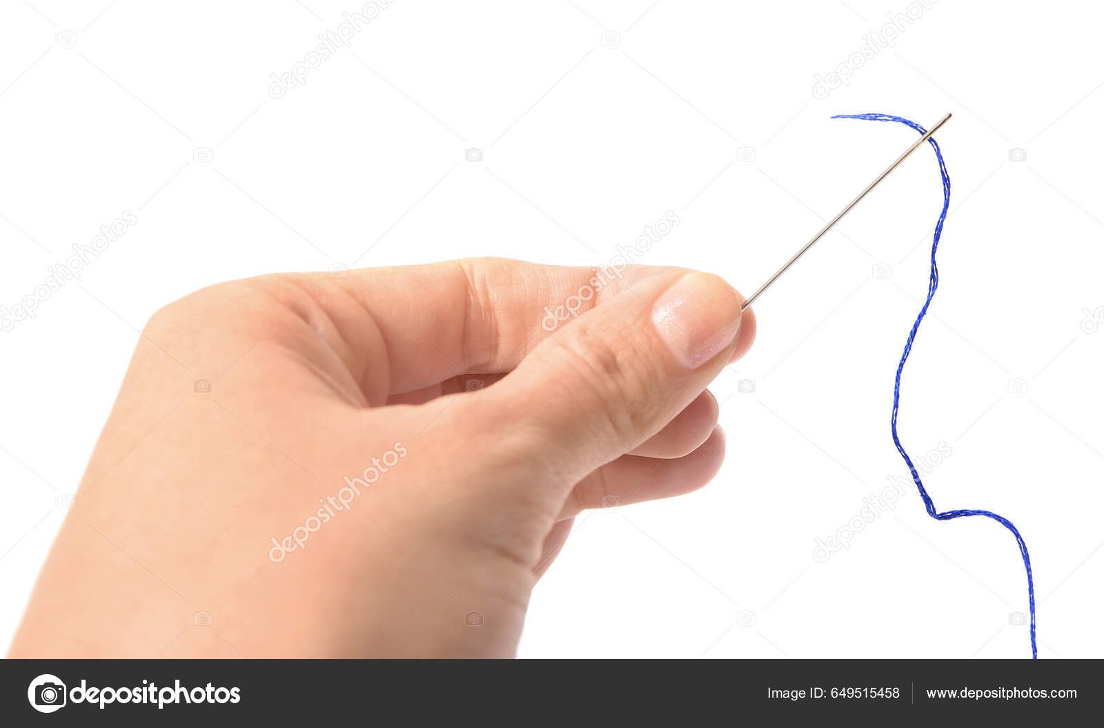 Woman Holding Sewing Needle Thread White Background Closeup — Stock ...