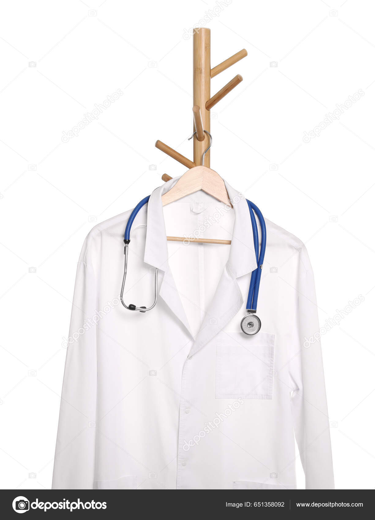 Doctor's Gown Stethoscope Rack White Background Medical Uniform — Stock ...