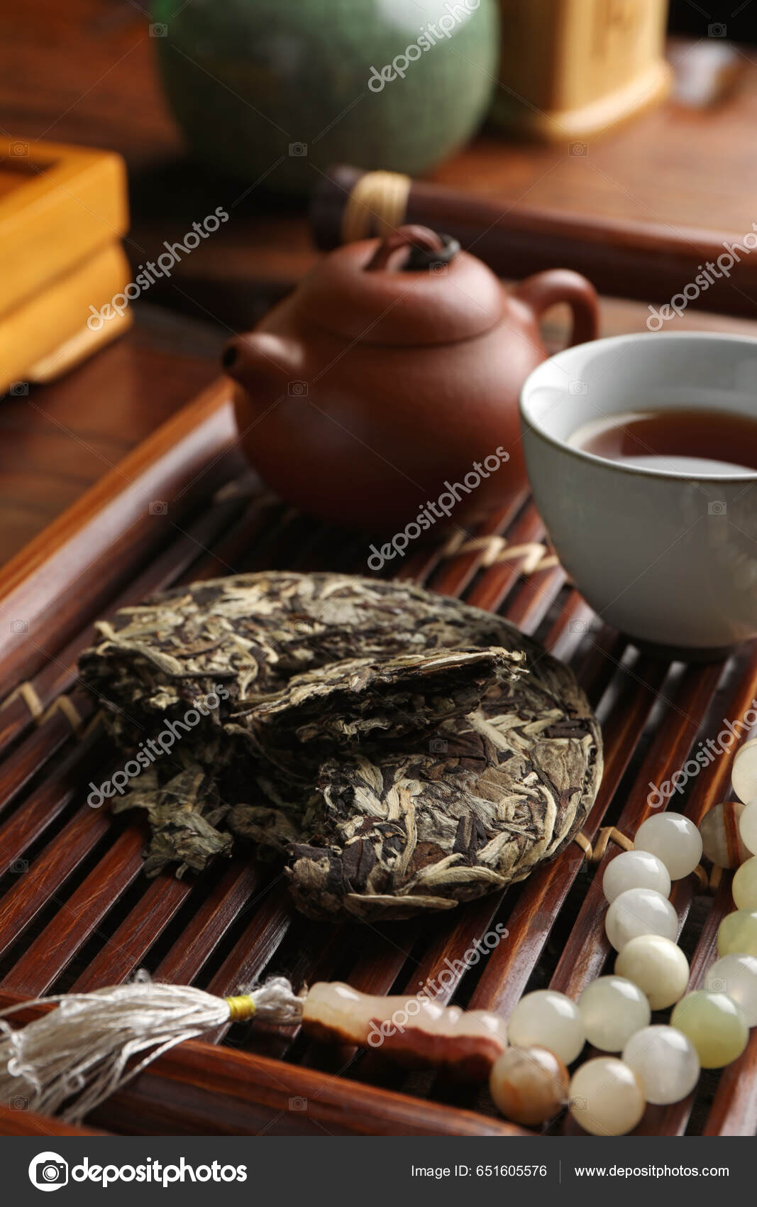 Aromatic Erh Tea Prayer Beads Wooden Tray Closeup Traditional Ceremony ...