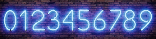 Glowing neon number signs on brick wall - Stock Image - Everypixel