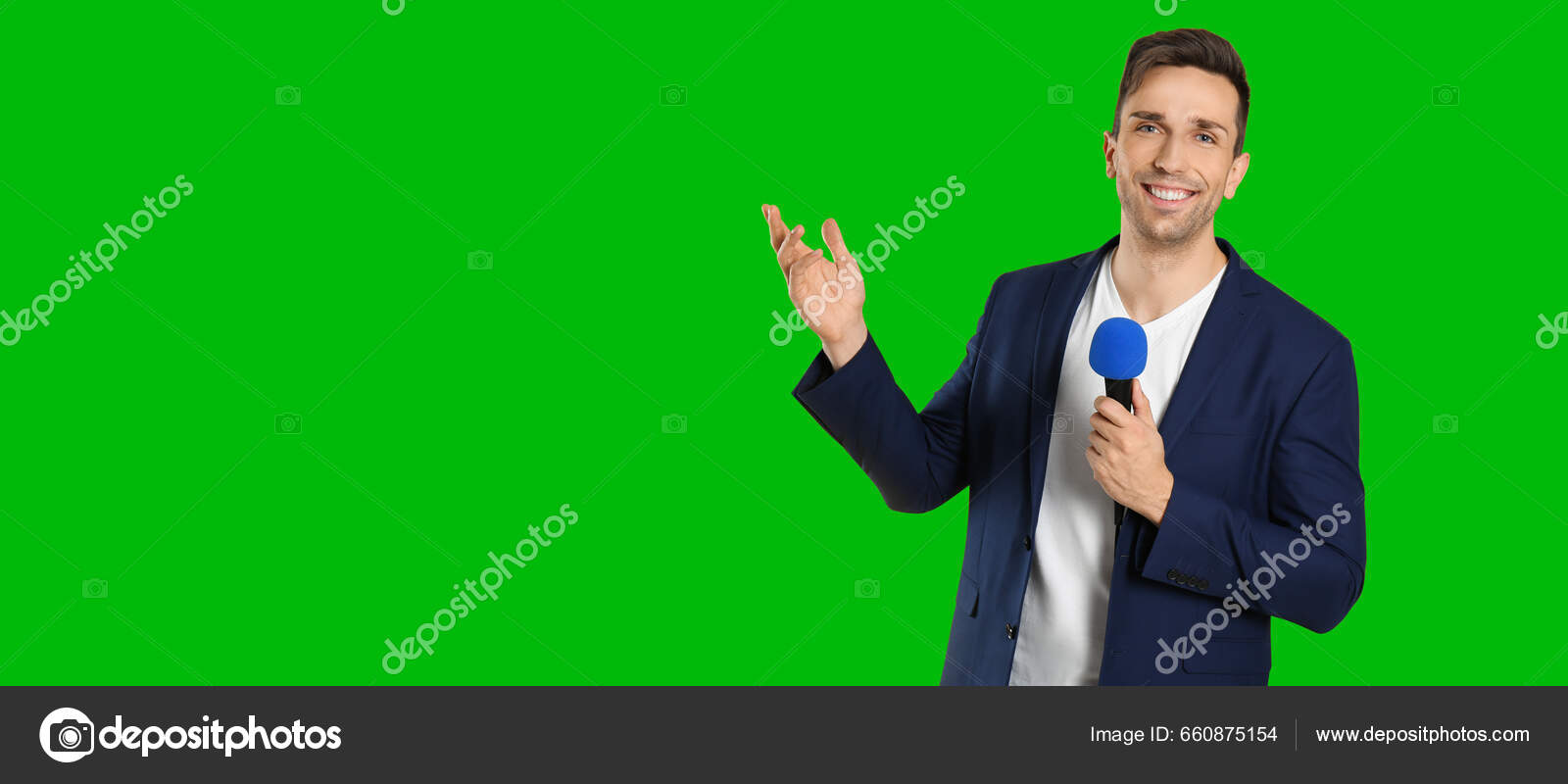 Chroma Key Compositing Broadcaster Microphone Green Screen Banner ...