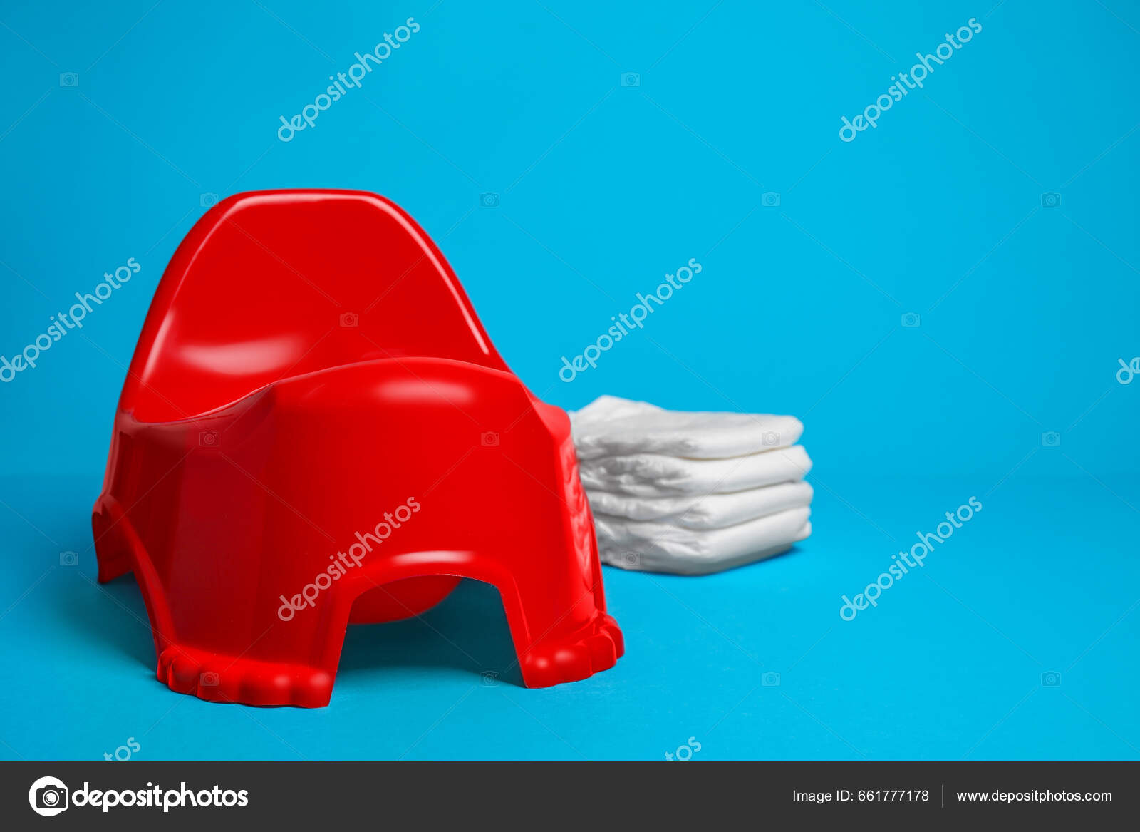 Red Baby Potty Stack Diapers Isolated Light Blue Background Space ...
