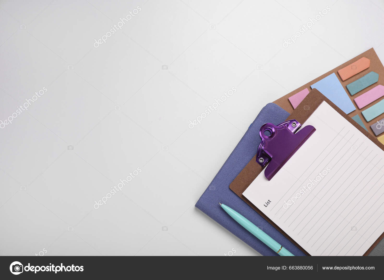 Notes Planner Stationery White Background Flat Lay Space Text Stock ...