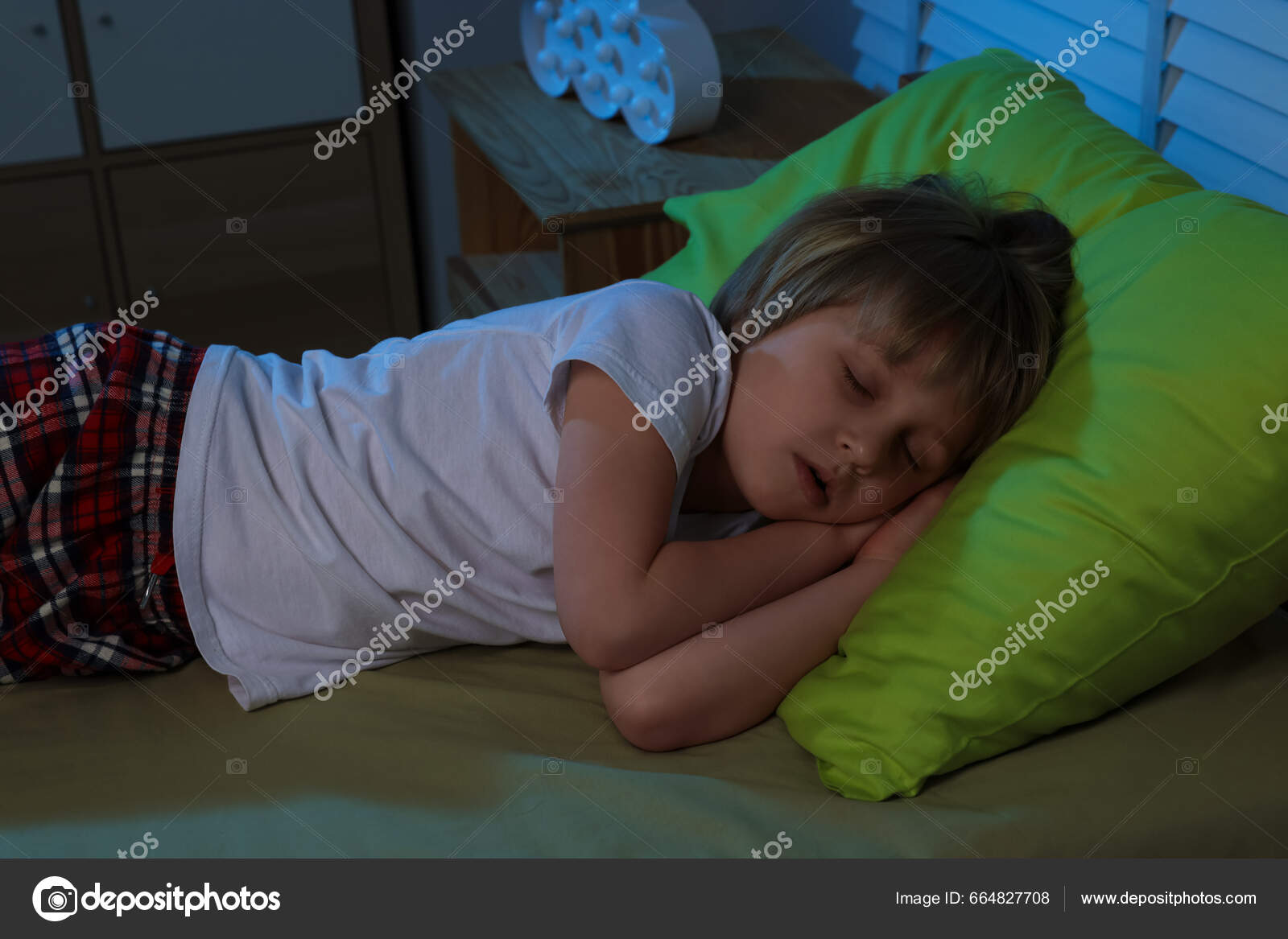 Little Boy Snoring While Sleeping Bed Night — Stock Photo © NewAfrica ...