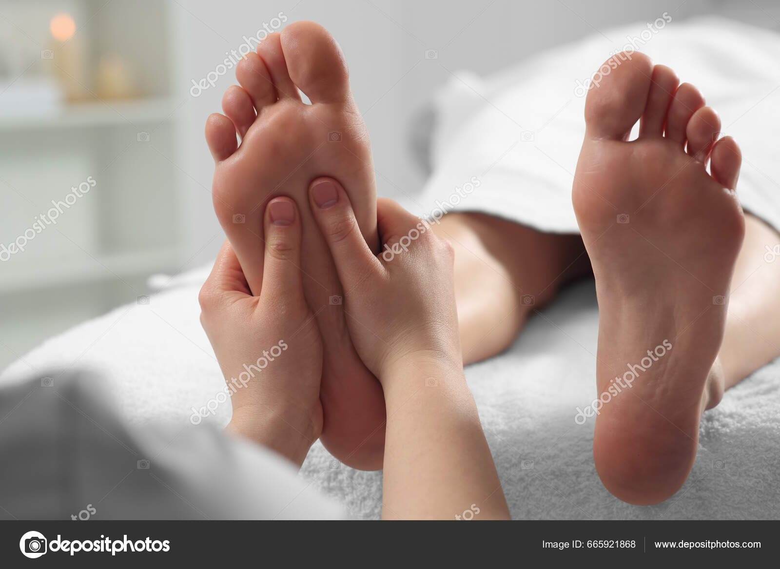 Woman Receiving Foot Massage Spa Salon Closeup — Stock Photo © NewAfrica #665921868
