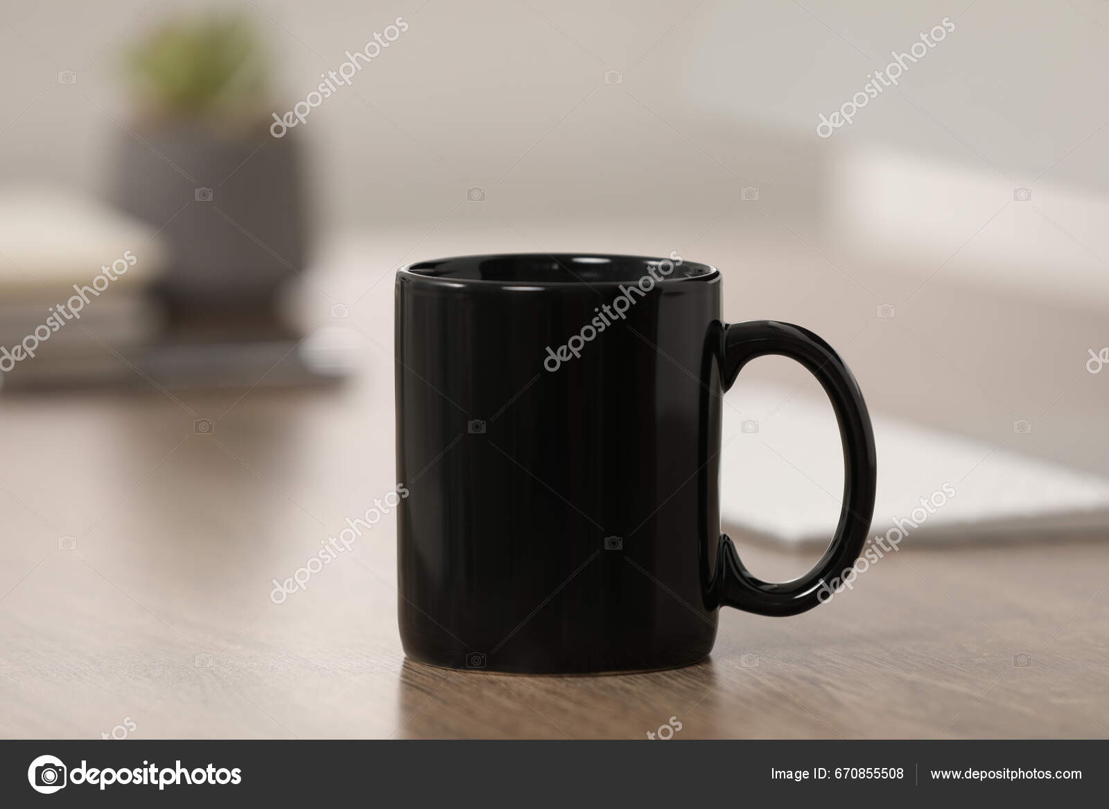 Black Ceramic Mug Wooden Table Workplace — Stock Photo © NewAfrica ...