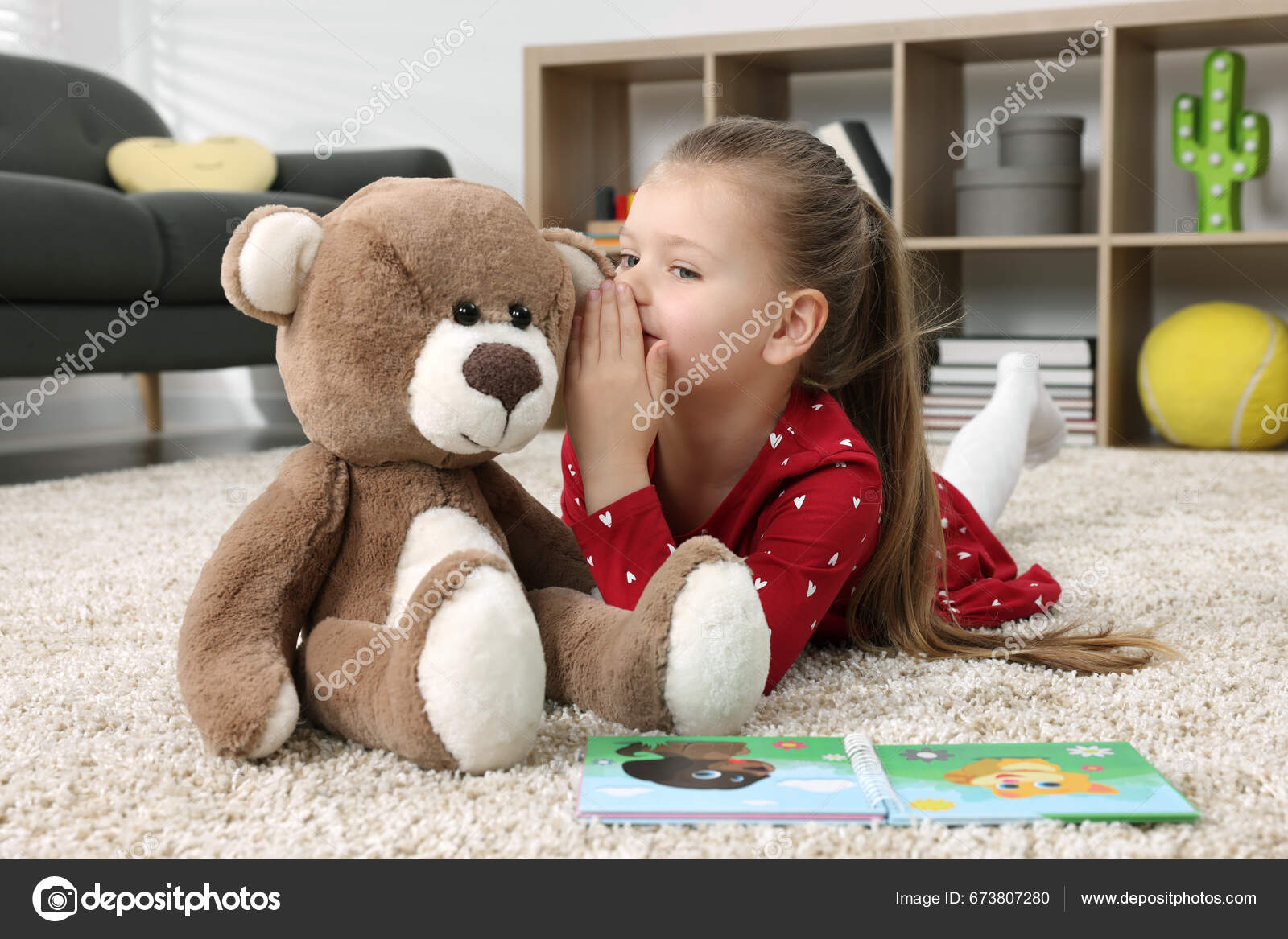 Cute Little Girl Playing Teddy Bear Home Stock Photo by ©NewAfrica 673807280
