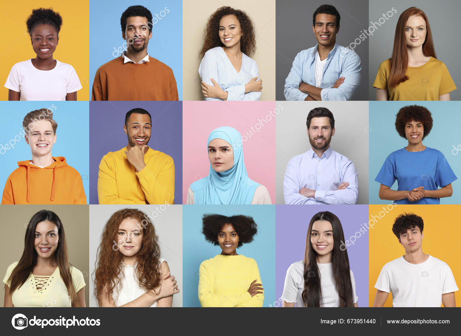 Collage Portraits People Different Color Backgrounds — Stock Photo ...