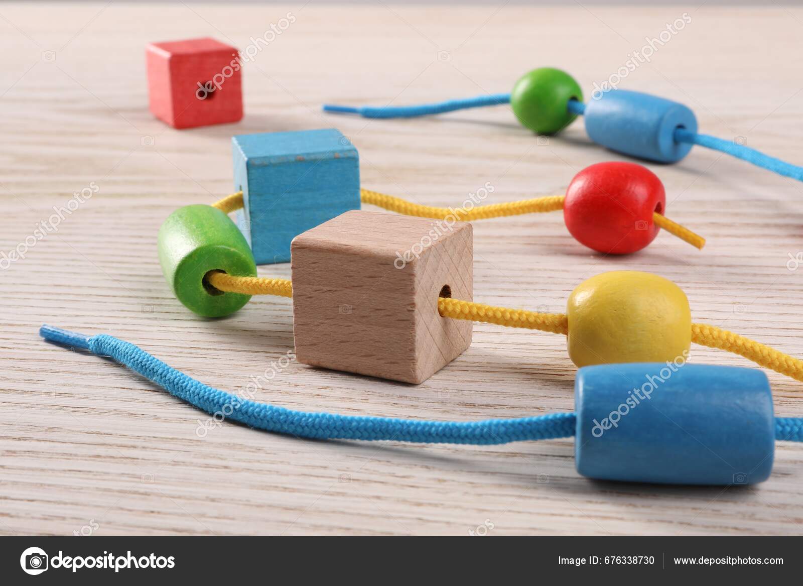 Wooden Pieces String Threading Activity Light Table Closeup Motor ...