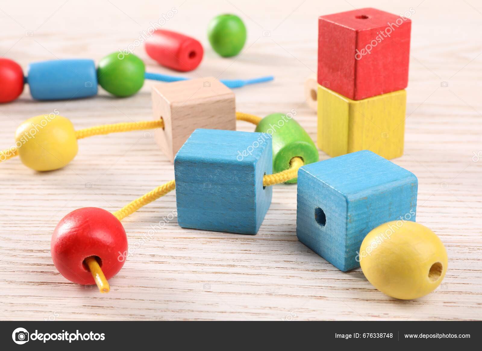 Wooden Pieces String Threading Activity Light Table Closeup Motor ...