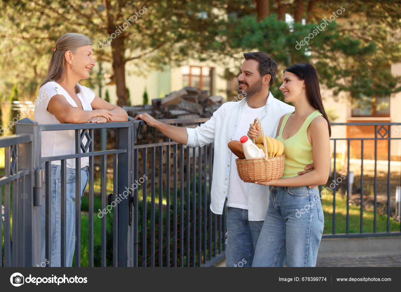 Friendly Relationship Neighbours Young Couple Wicker Basket Products ...