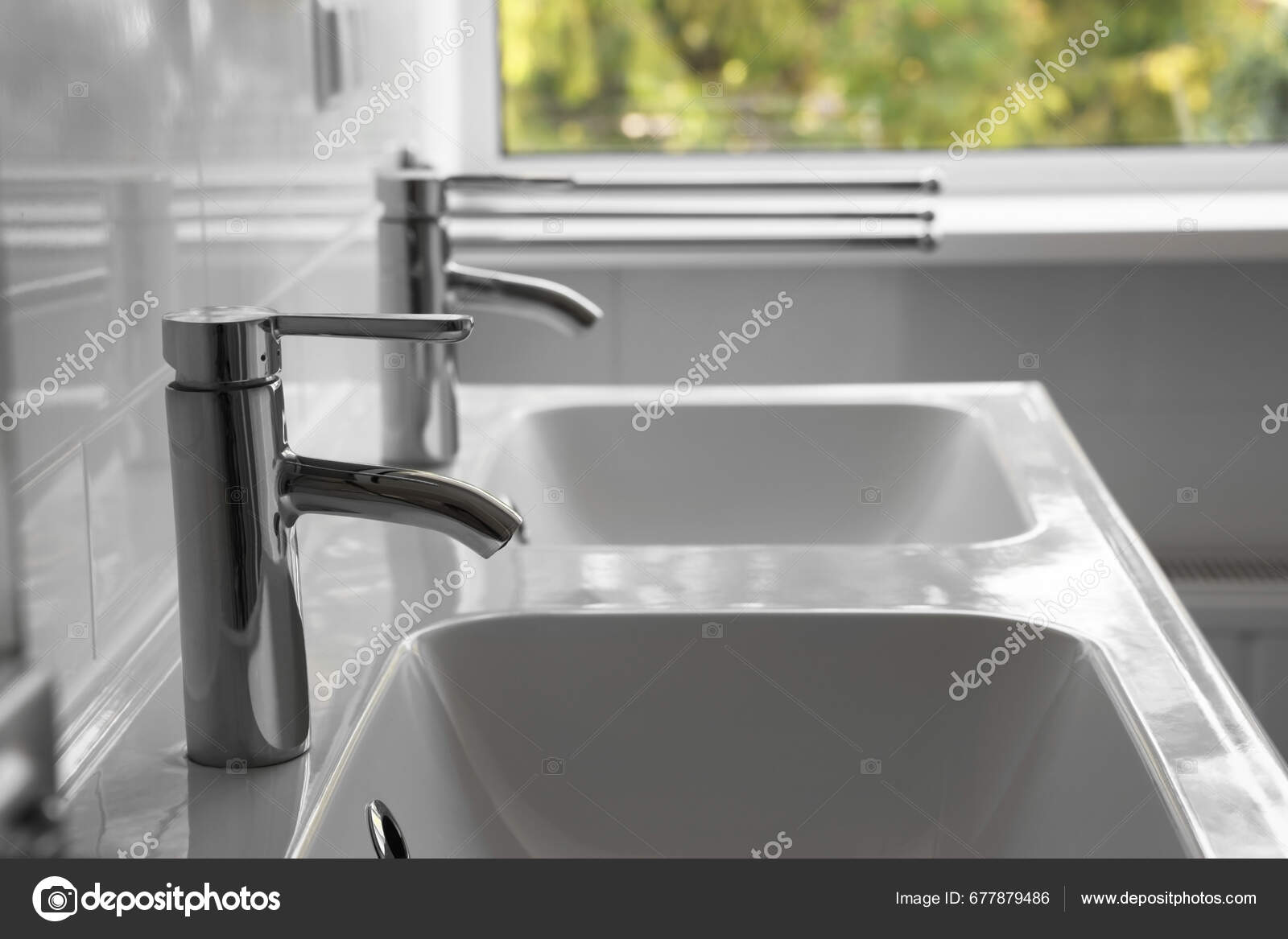 White Clean Sinks Water Taps Bathroom Closeup — Stock Photo © NewAfrica ...