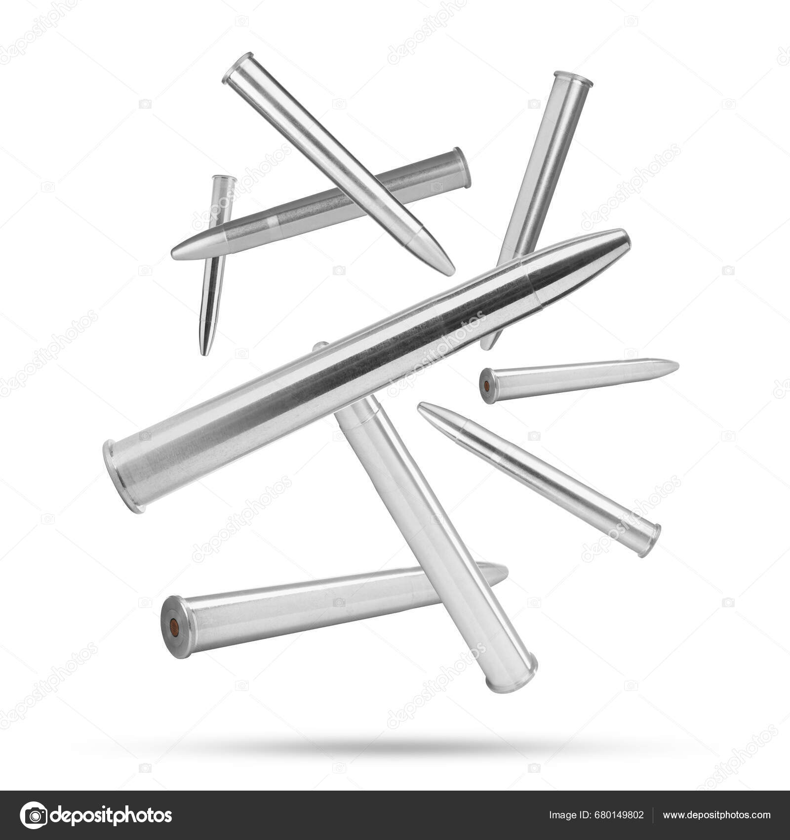 Many Bullets Falling White Background Firearm Ammunition — Stock Photo ...