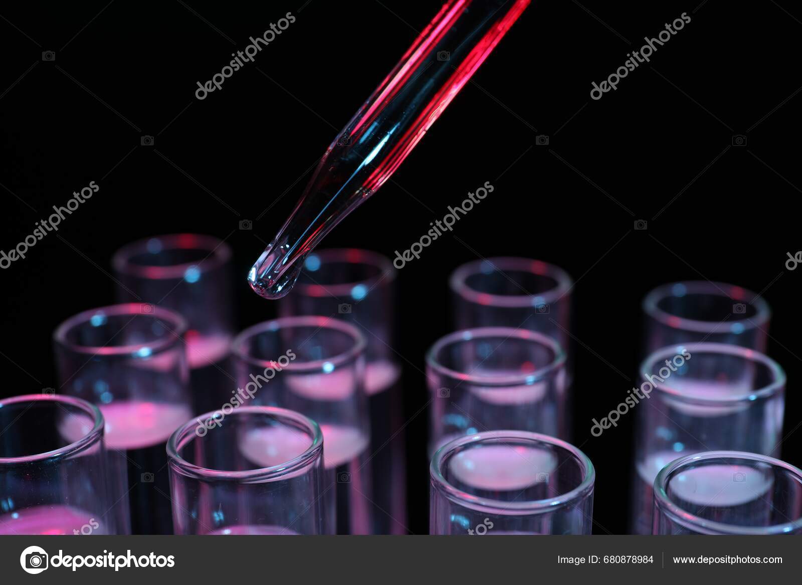 Dripping Reagent Test Tube Black Background Closeup Laboratory Analysis ...