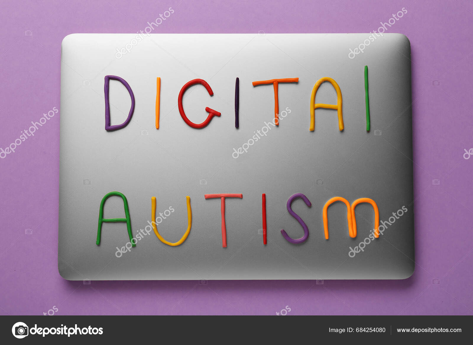 Phrase Digital Autism Made Colorful Plasticine Laptop Purple Background ...