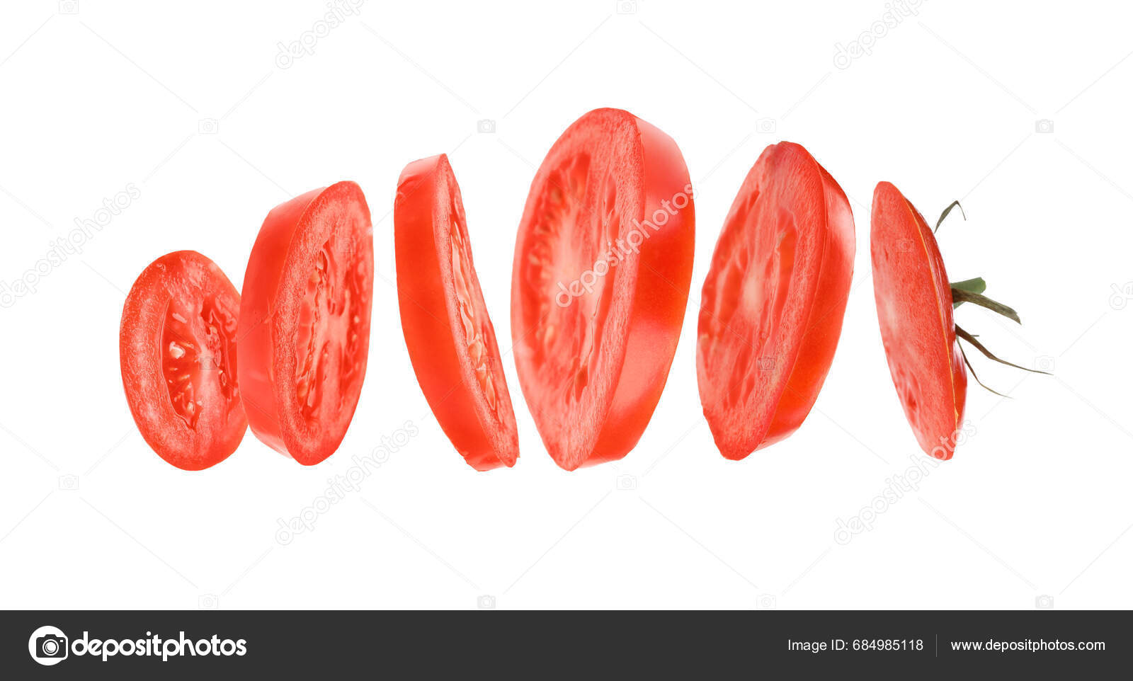 Cut Red Tomato Isolated White Horizontal Order Slices — Stock Photo ...