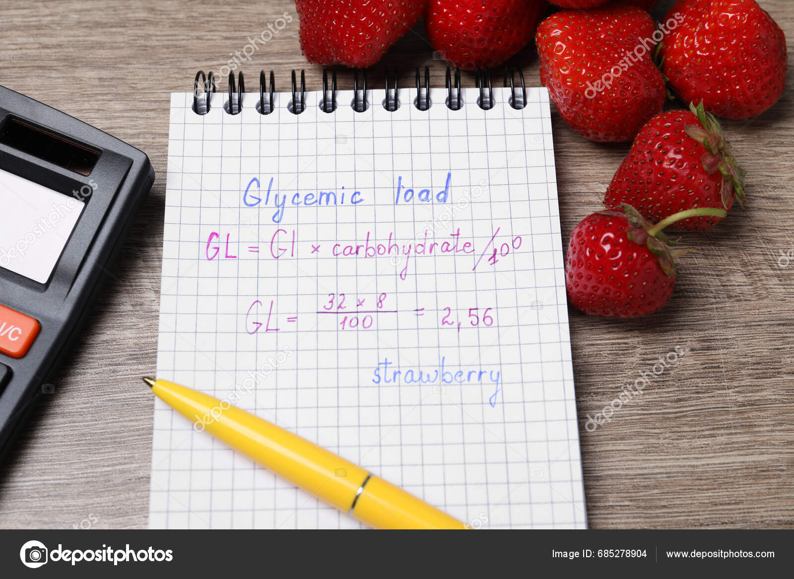 Notebook Calculated Glycemic Load Strawberry Pen Fresh Berries Wooden ...