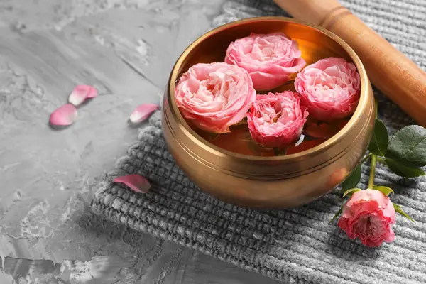 Tibetan Singing Bowl Water Mallet Beautiful Rose Flowers White ...