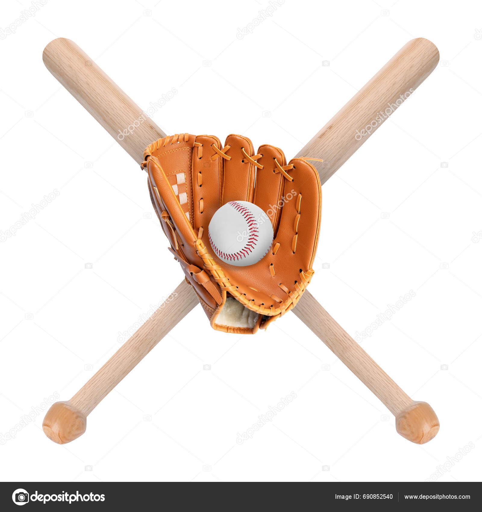 Baseball Ball Pitcher Two Crossed Wooden Bats Isolated White — Stock ...