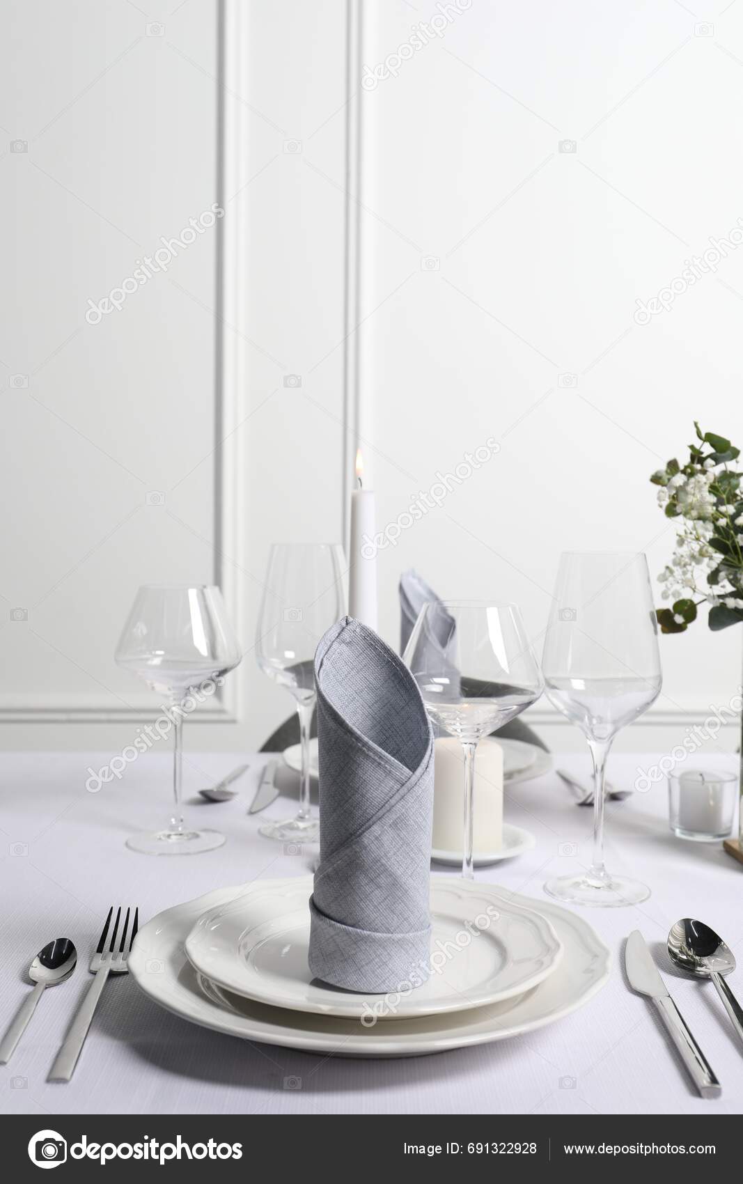 Beautiful Table Setting Fabric Napkins Indoors — Stock Photo ...