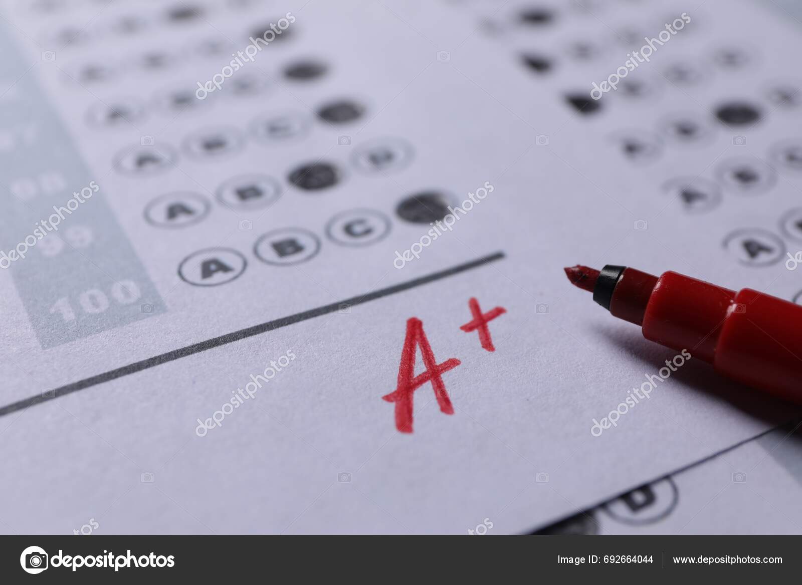 School Grade Letter Symbol Answer Sheet Red Marker Closeup — Stock ...