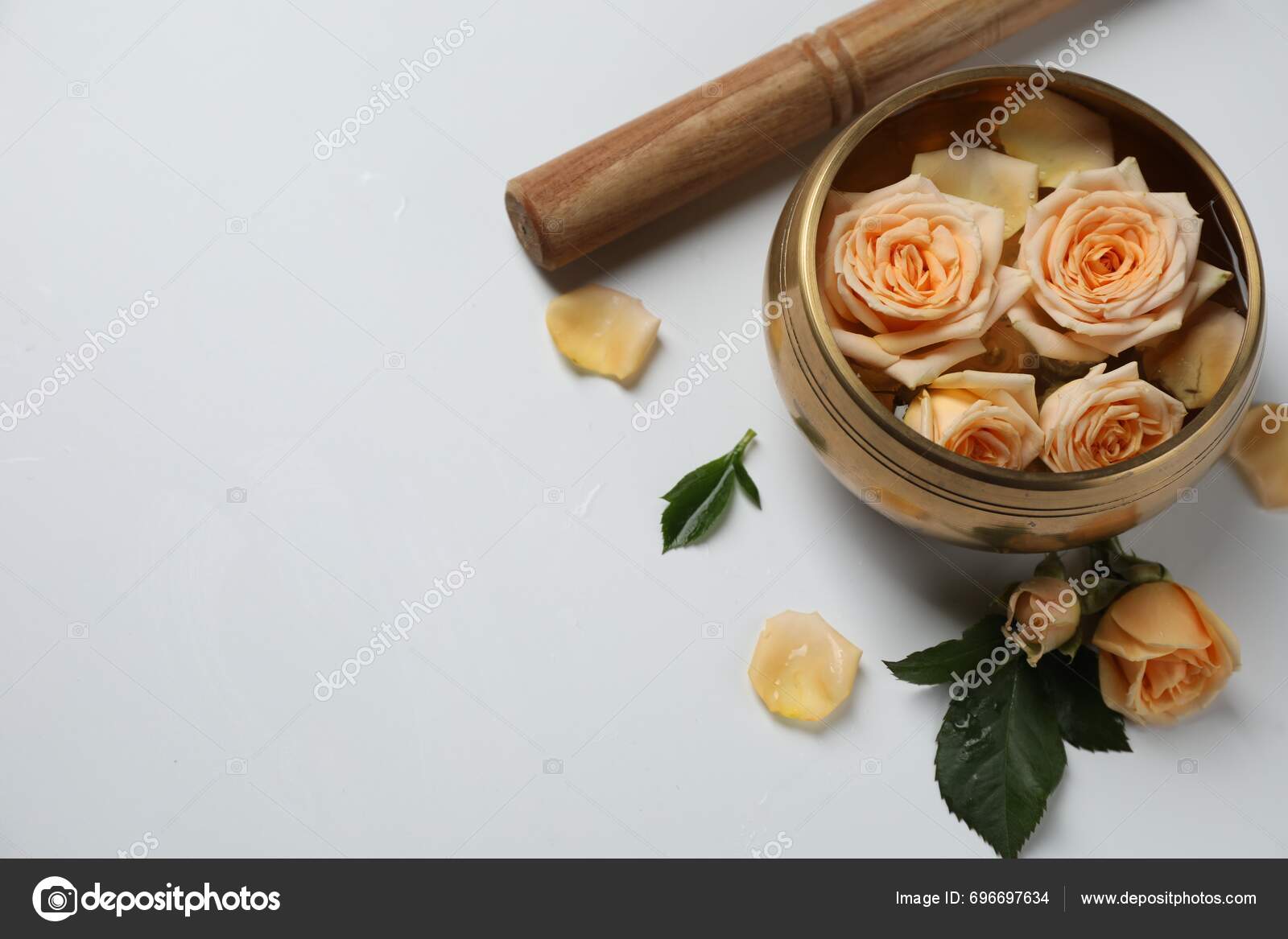 Tibetan Singing Bowl Water Mallet Beautiful Rose Flowers White ...