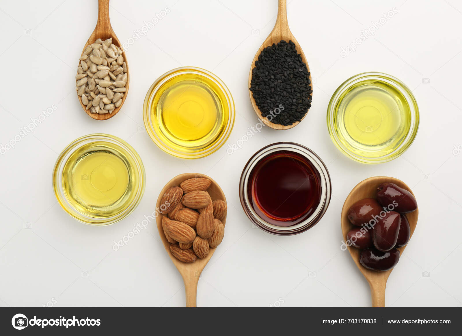 Vegetable Fats Different Cooking Oils Bowls Spoons Ingredients White ...