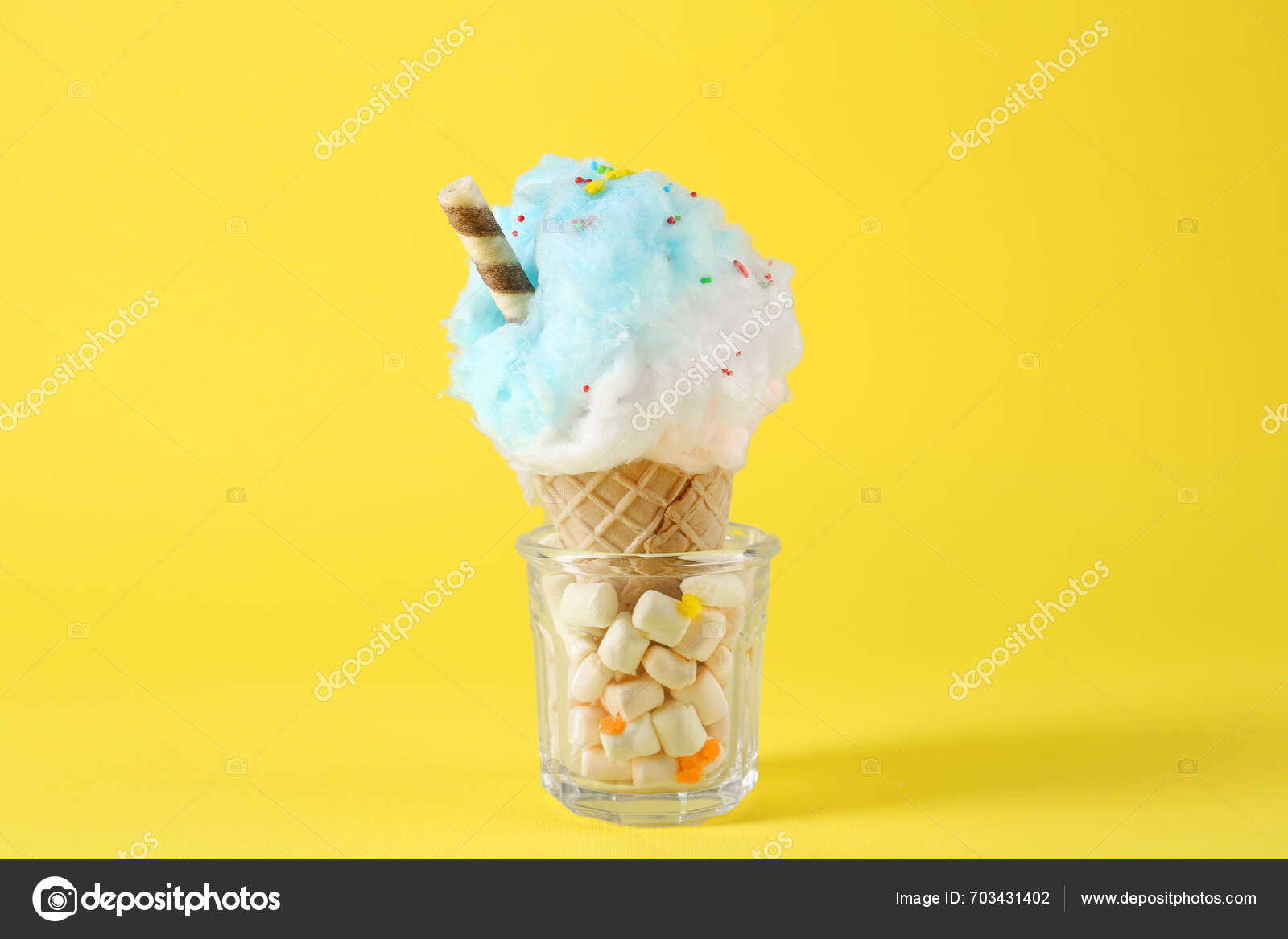 Sweet Cotton Candy Waffle Cone Yellow Background — Stock Photo ...