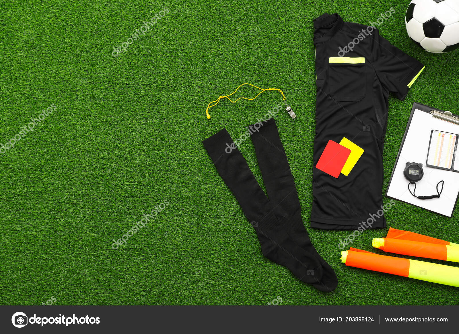 Uniform Soccer Ball Other Referee Equipment Green Grass Flat Lay ...
