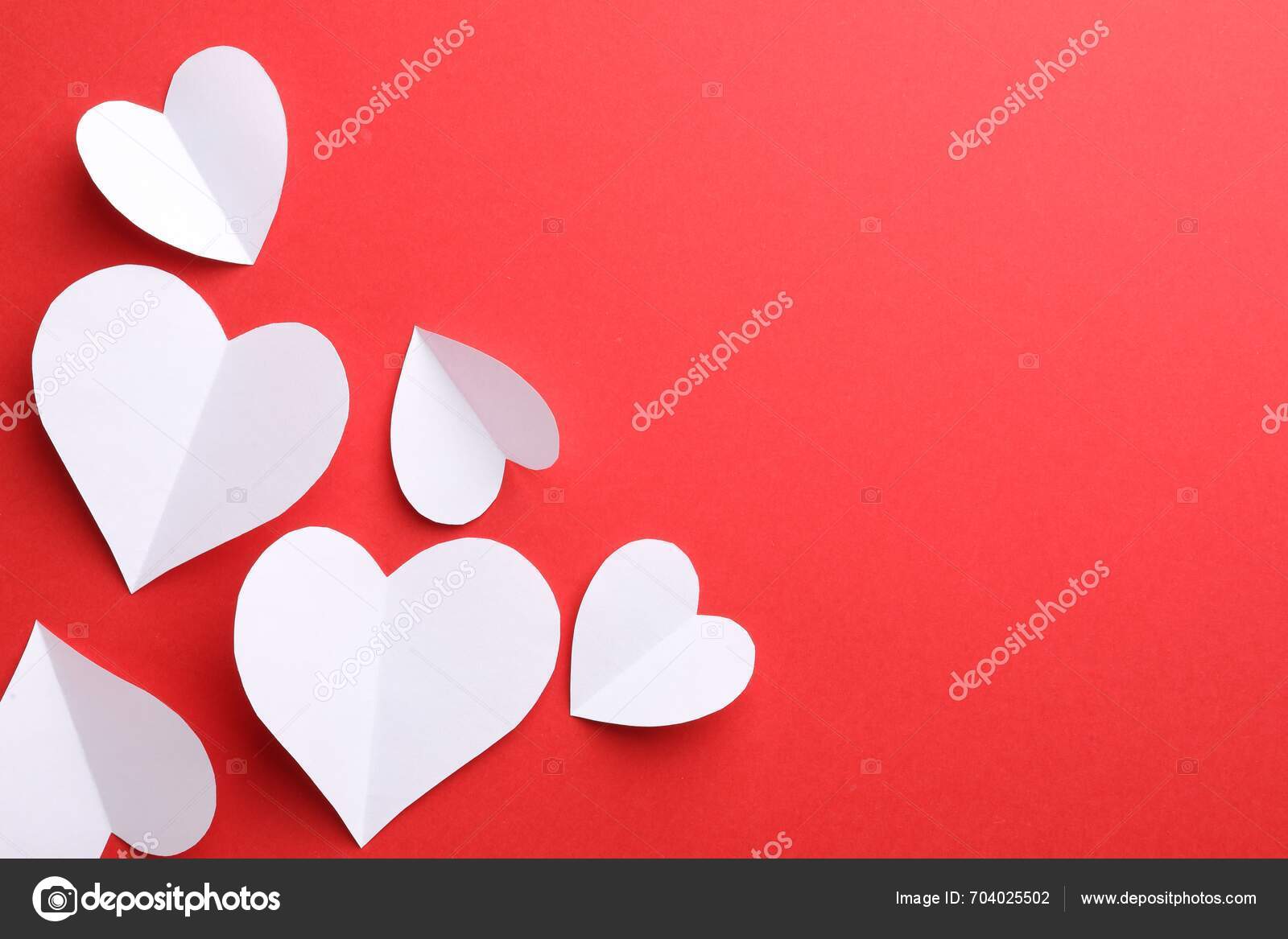 White Paper Hearts Red Background Flat Lay Space Text — Stock Photo ...