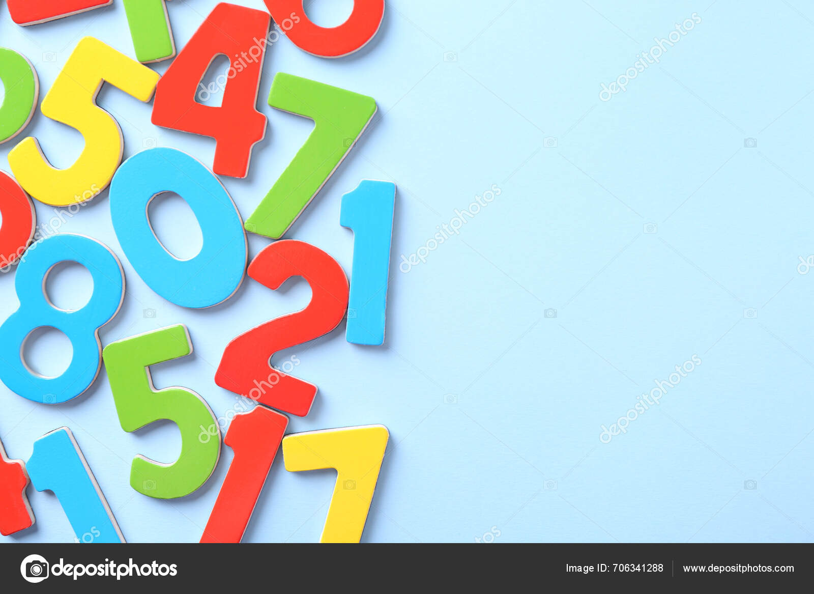 Colorful Numbers Light Blue Background Flat Lay Space Text — Stock ...
