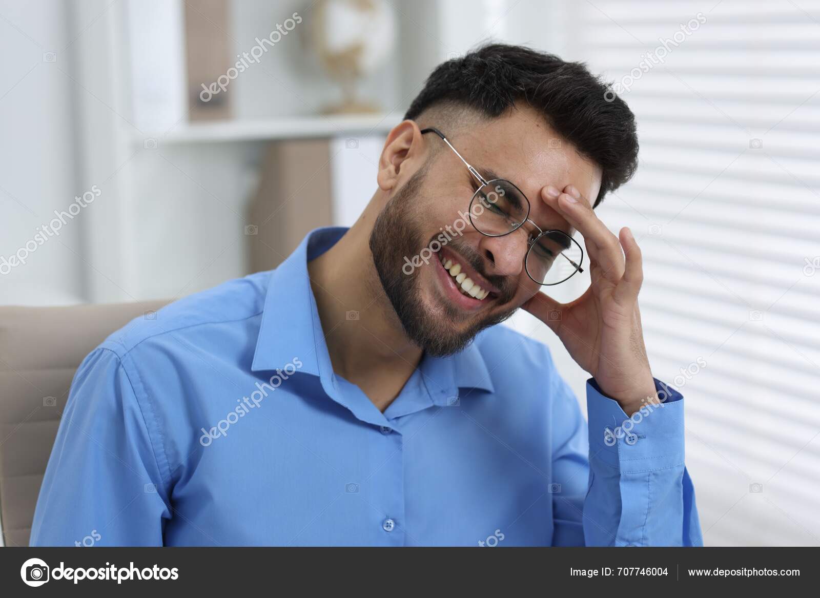 Portrait Handsome Young Man Laughing Office — Stock Photo © NewAfrica ...