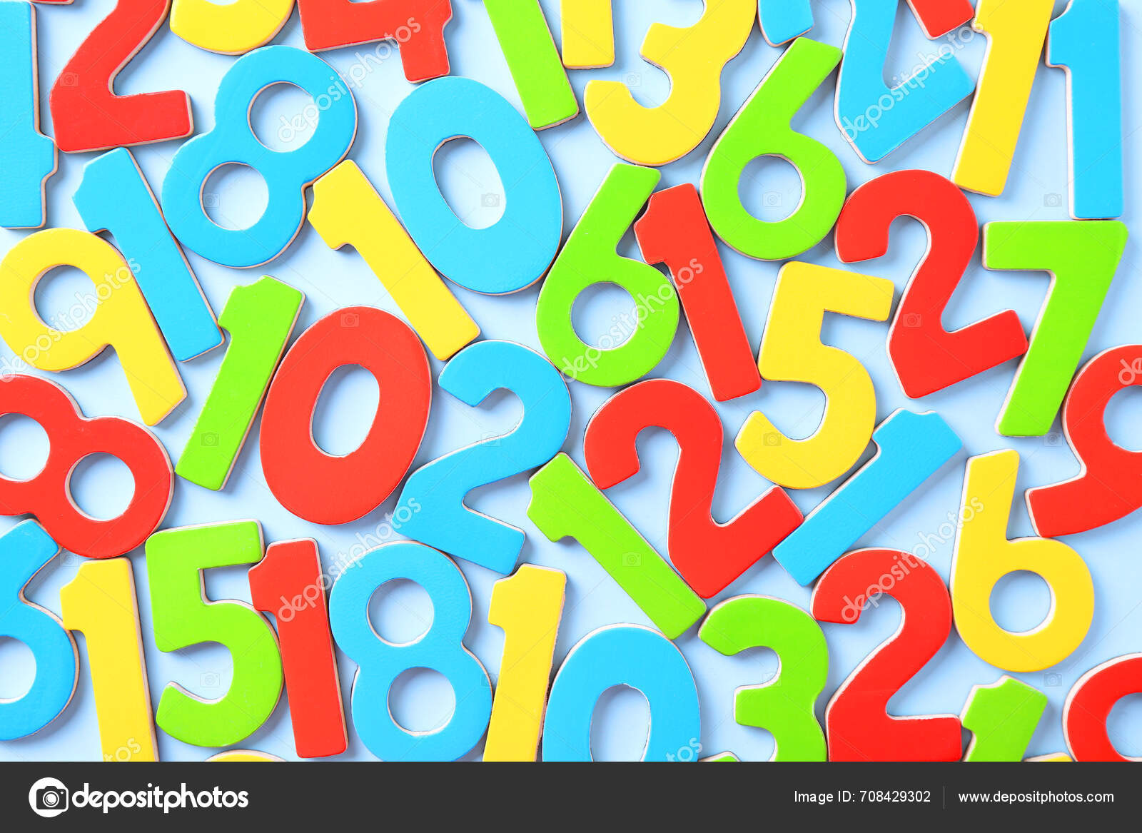 Colorful Numbers Light Blue Background Flat Lay — Stock Photo ...