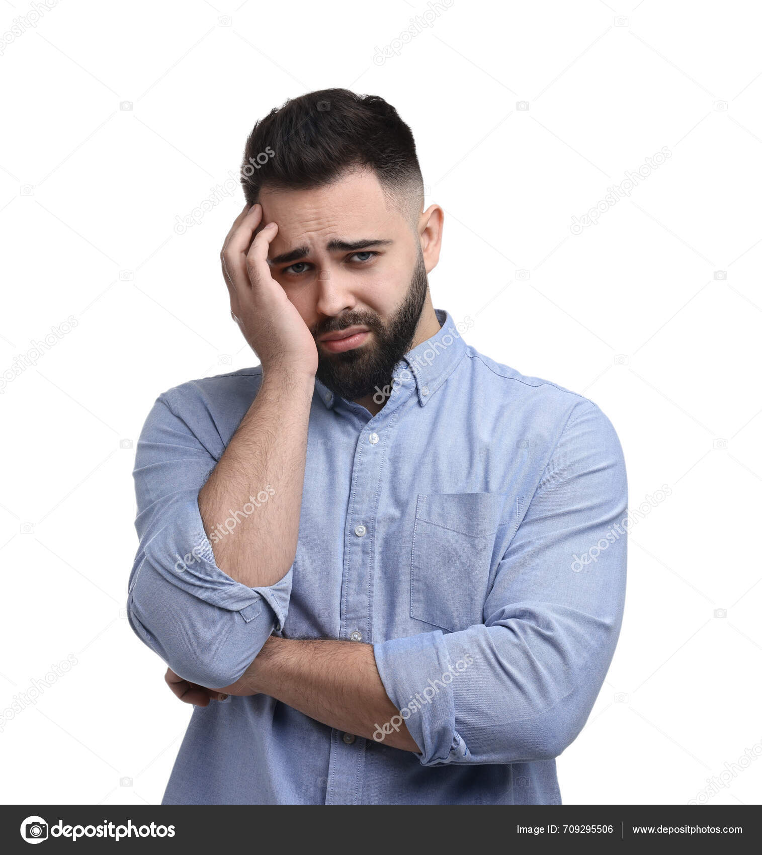 Portrait Sad Man White Background — Stock Photo © NewAfrica #709295506