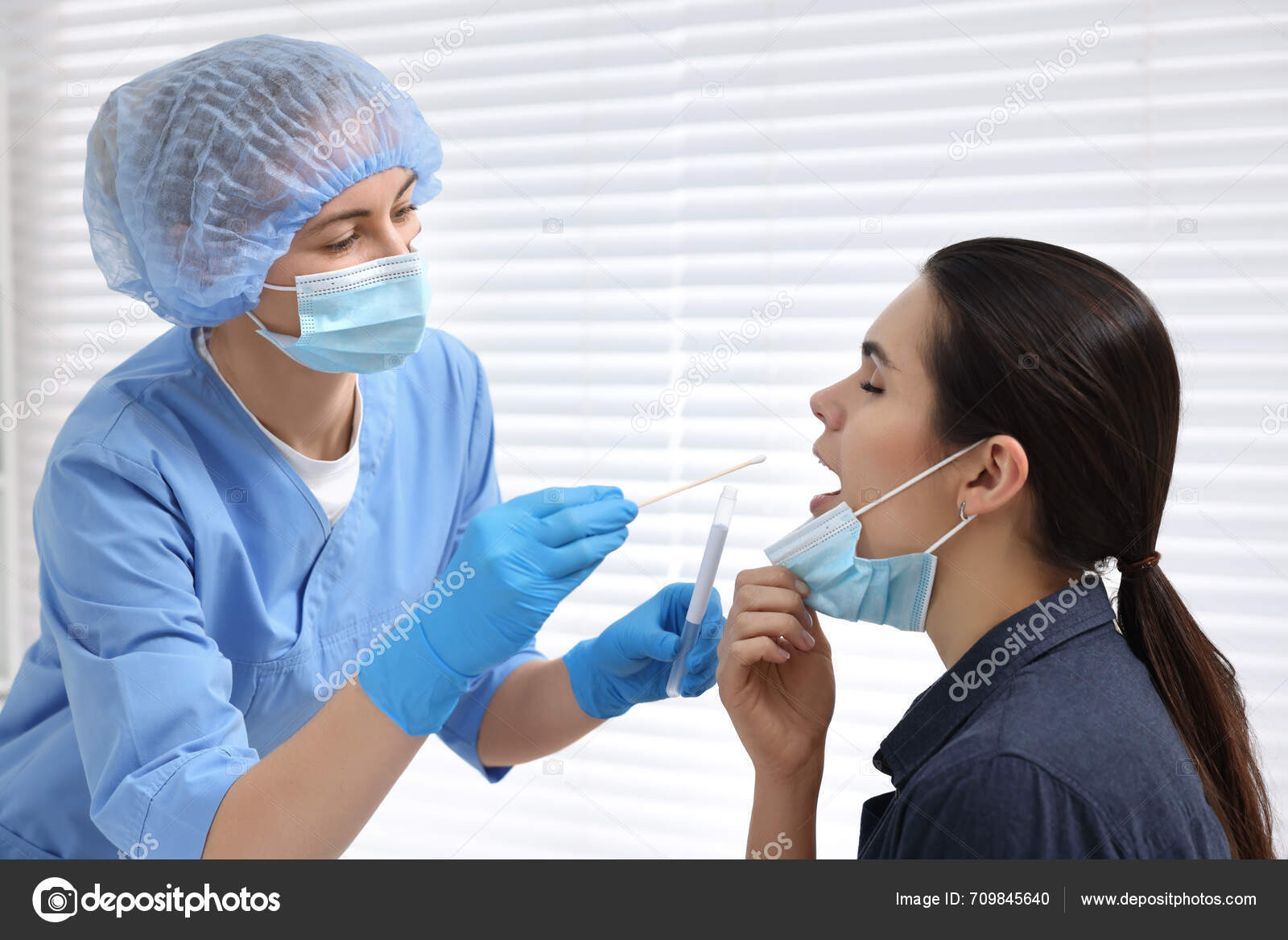 Laboratory Testing Doctor Taking Sample Patient's Mouth Cotton Swab ...