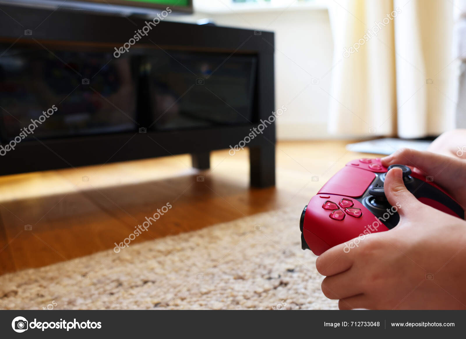 Child Playing Video Games Controller Home Closeup Space Text — Stock ...