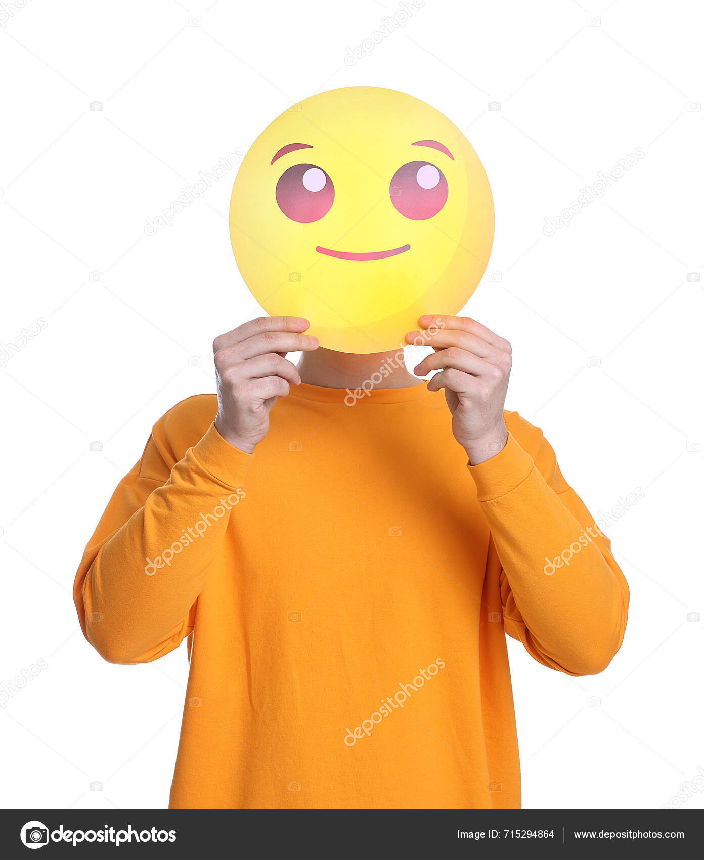Man Covering Face Smiling Emoticon White Background — Stock Photo ...