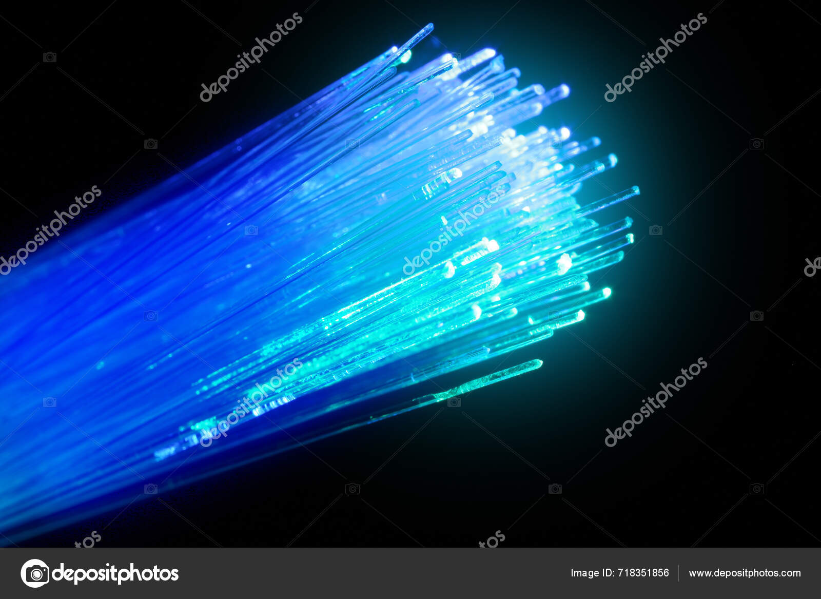 Optical Fiber Strands Transmitting Green Blue Light Black Background ...