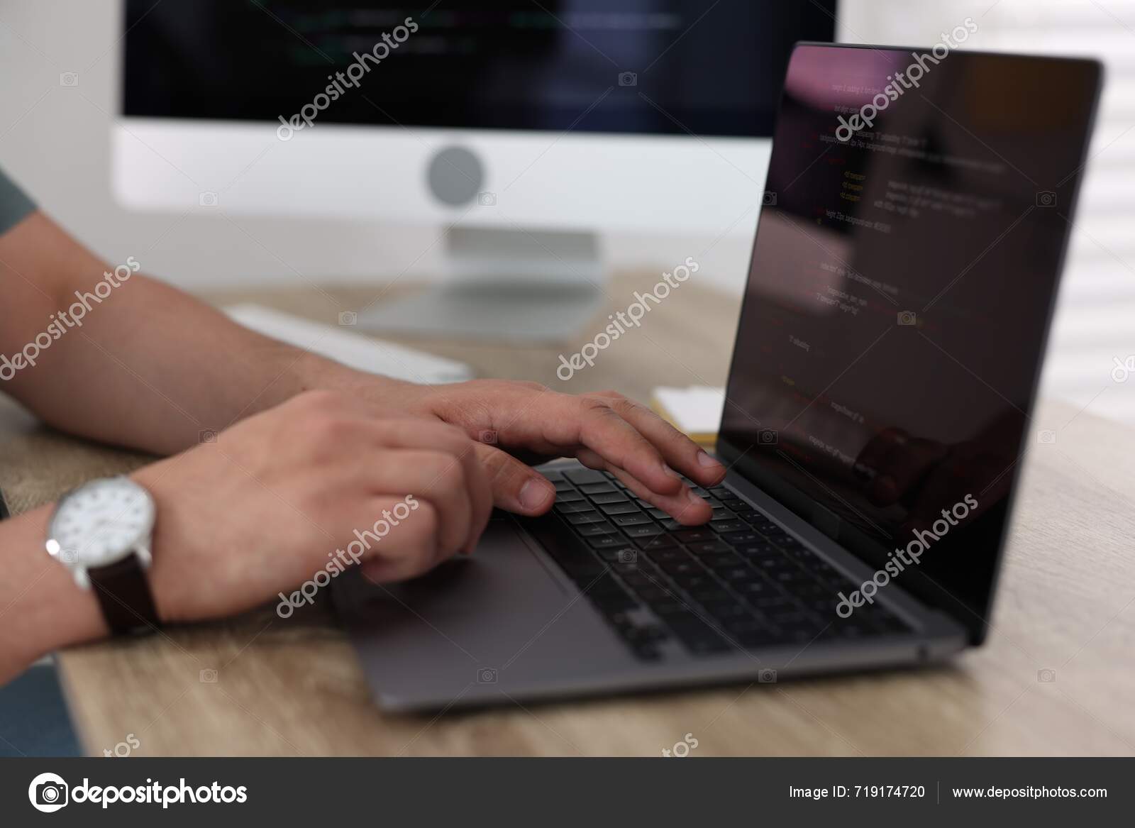 Programmer Working Laptop Desk Office Closeup — Stock Photo © NewAfrica ...