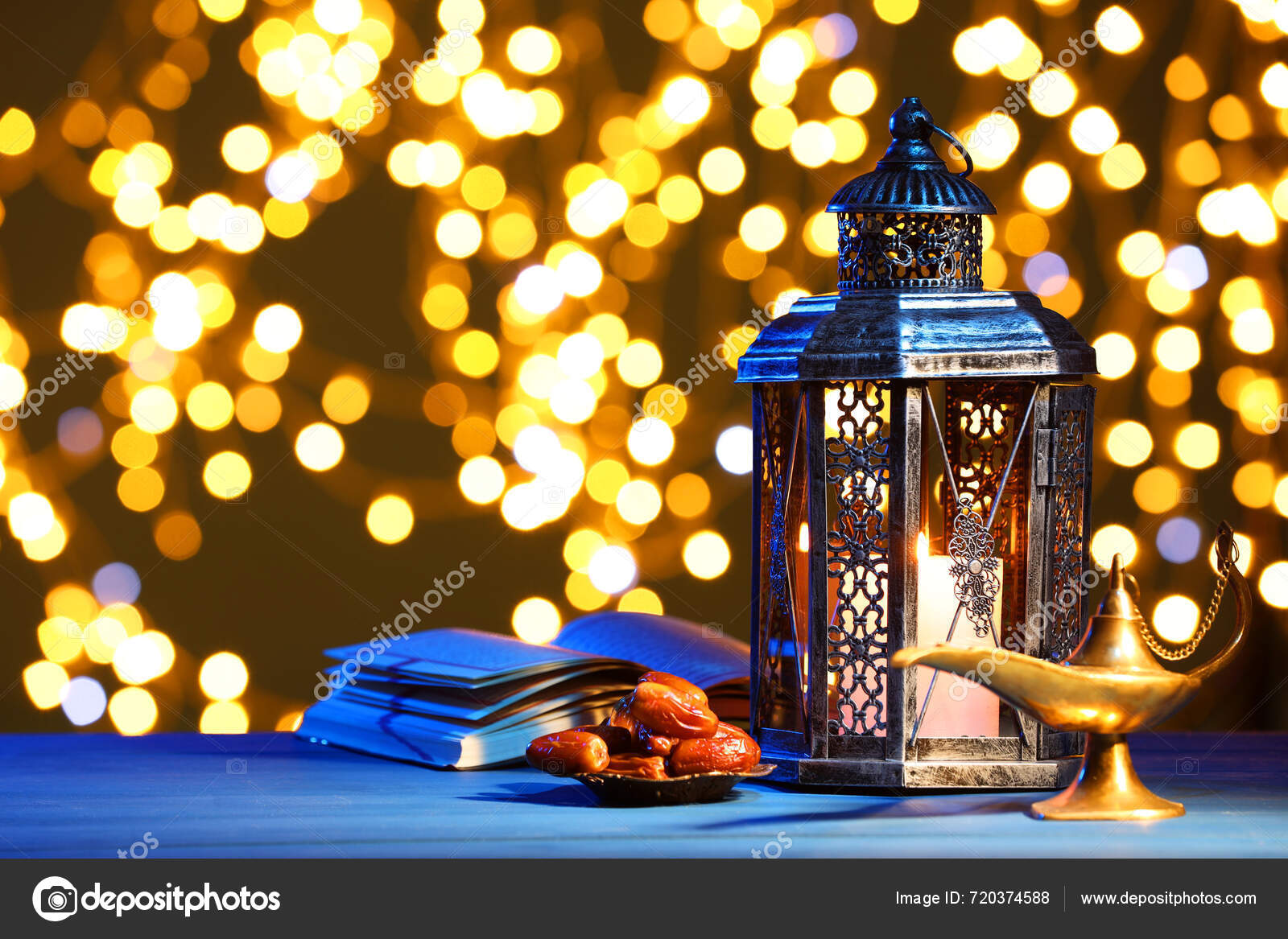 Arabic Lantern Quran Dates Aladdin Magic Lamp Table Blurred Lights ...