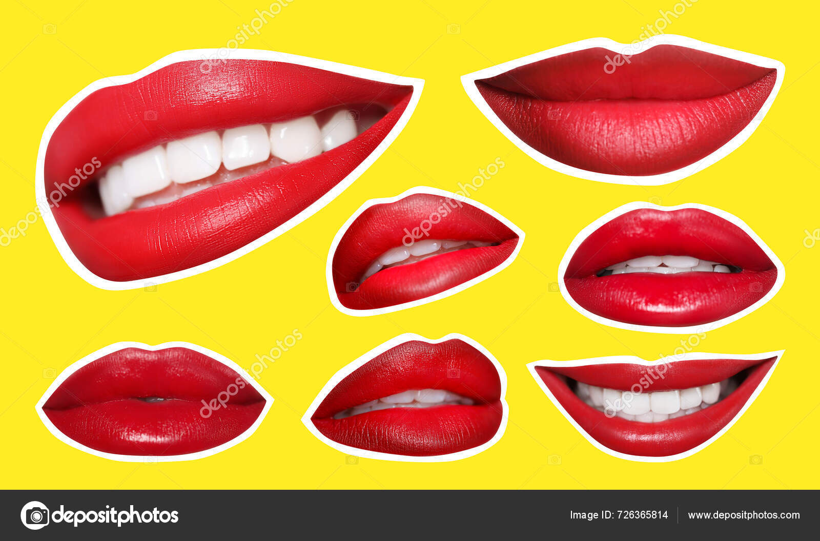 Collage Magazine Cutouts Many Beautiful Female Lips White Outline ...