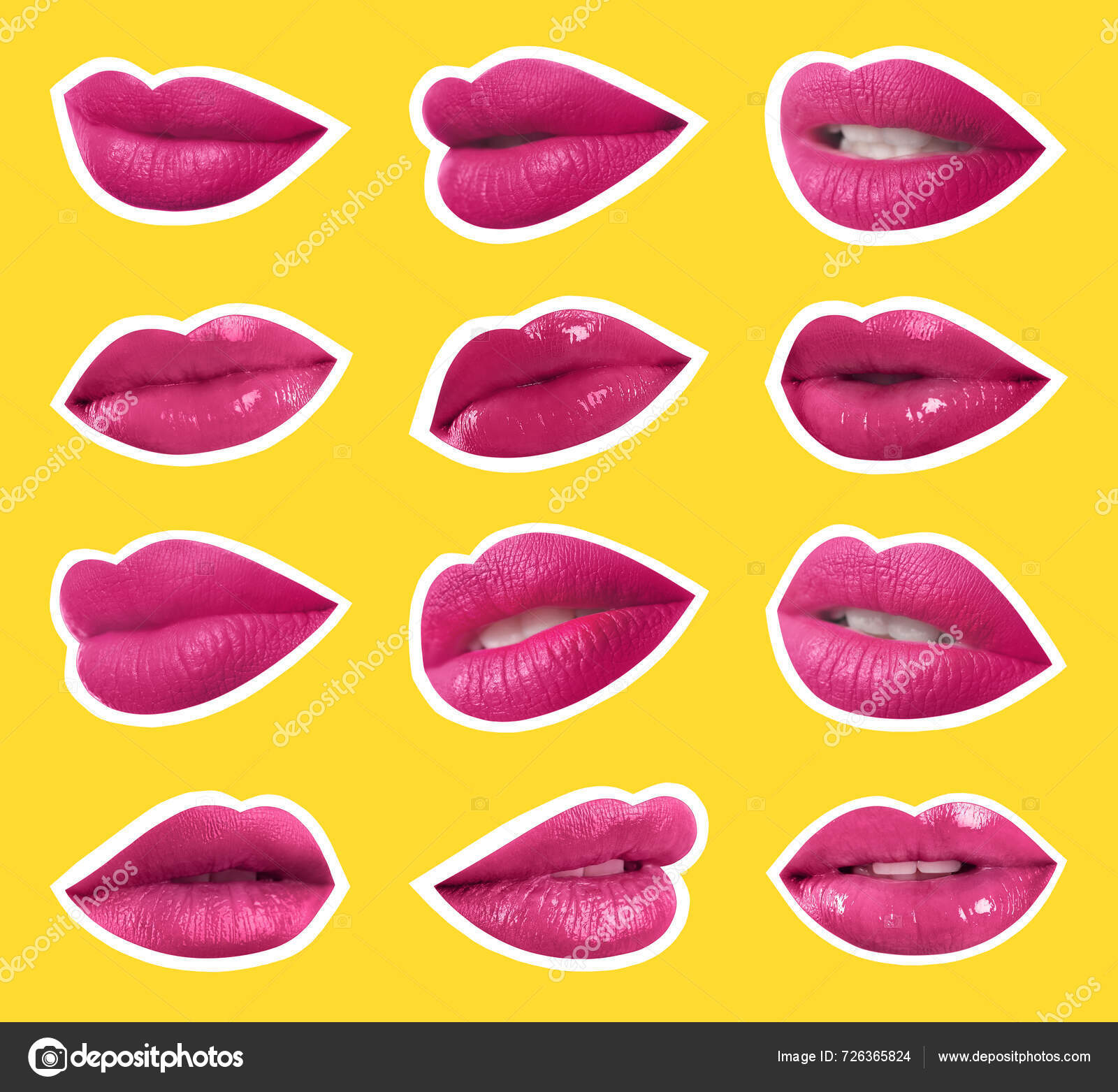 Collage Magazine Cutouts Many Beautiful Female Lips White Outline ...