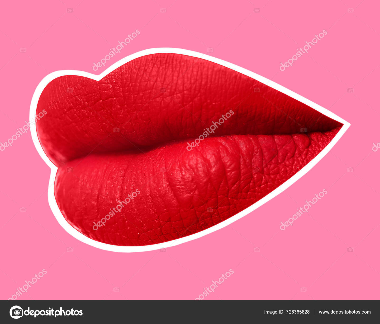 Red Woman's Lips White Outline Pink Background Magazine Cutout Stylish ...
