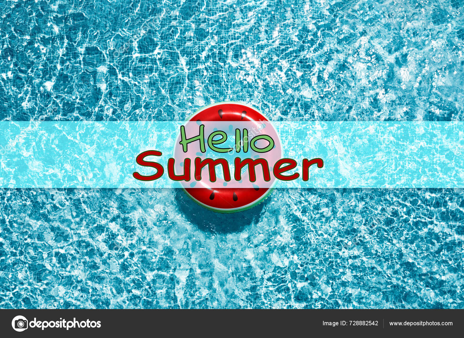 Hello Summer Text Swimming Pool Inflatable Ring Topview — Stock Photo ...